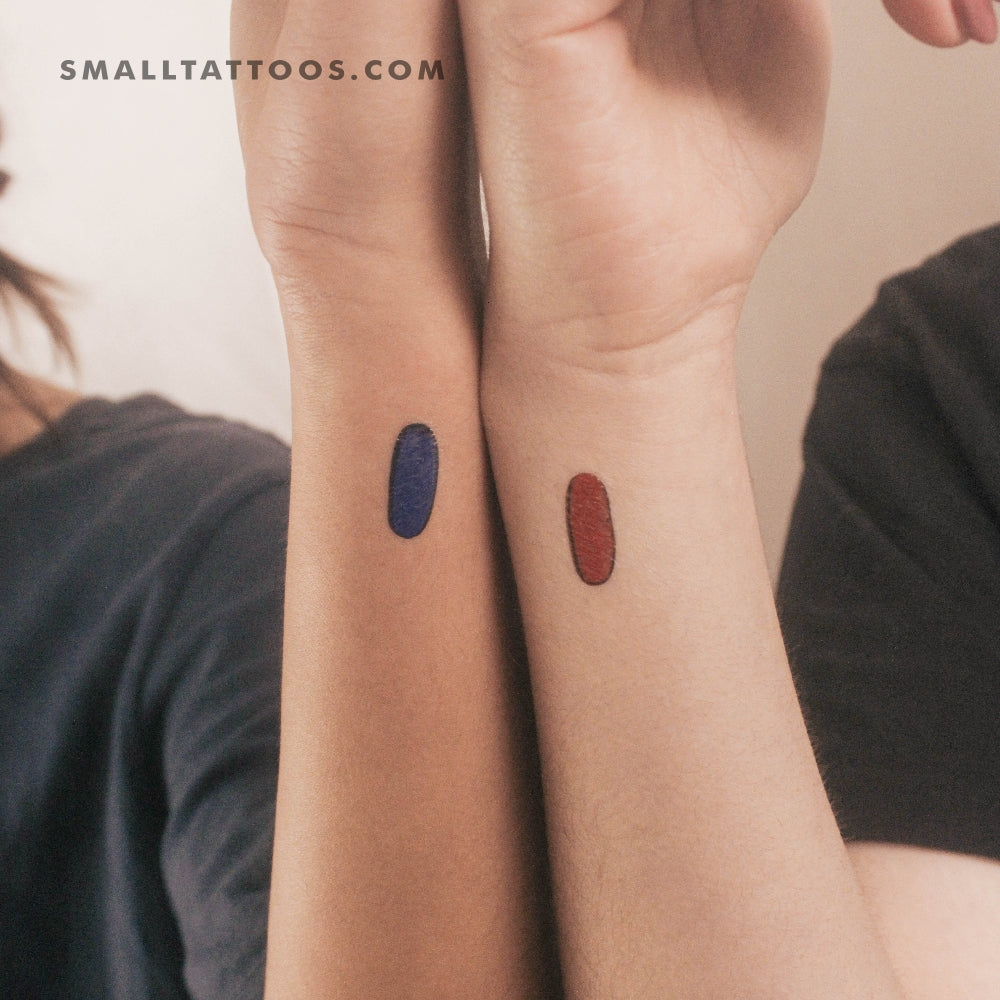 Matching Blue and Red Pill Temporary Tattoos - Set of 3+3 – Small Tattoos