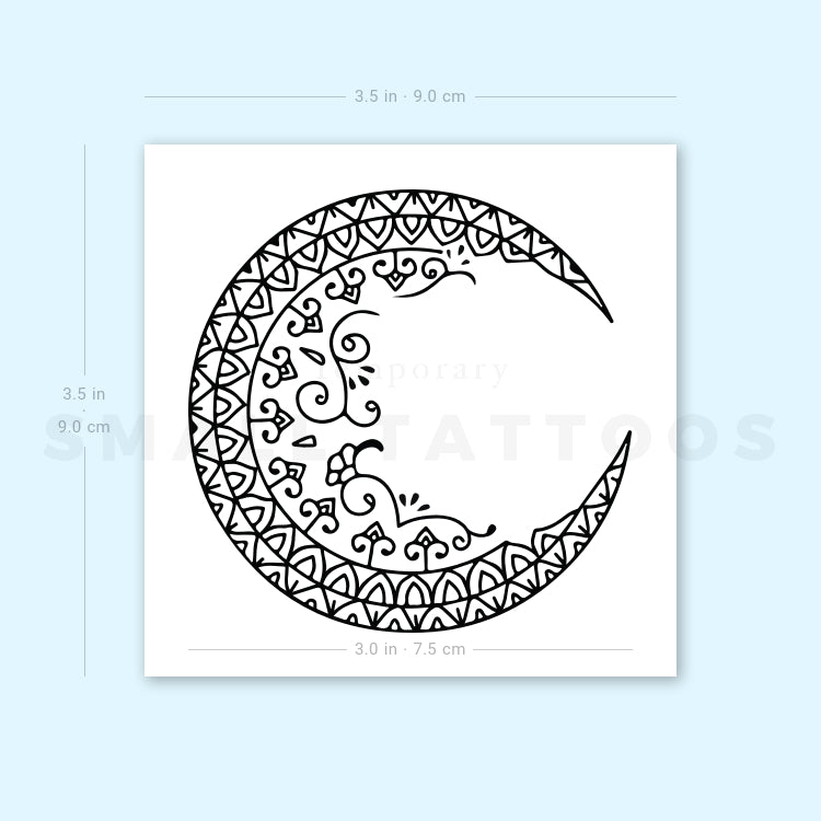 Ornamental Moon Temporary Tattoo (Set of 3) – Small Tattoos
