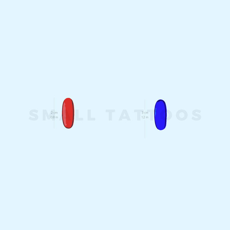Matching Blue and Red Pill Temporary Tattoos - Set of 3+3 – Small Tattoos