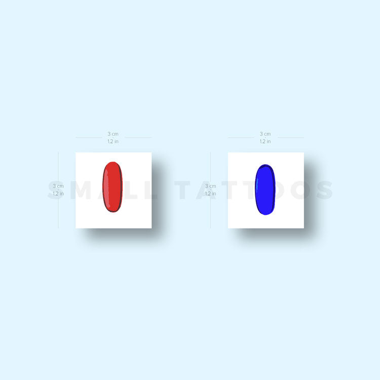 Matching Blue and Red Pill Temporary Tattoos - Set of 3+3 – Small Tattoos