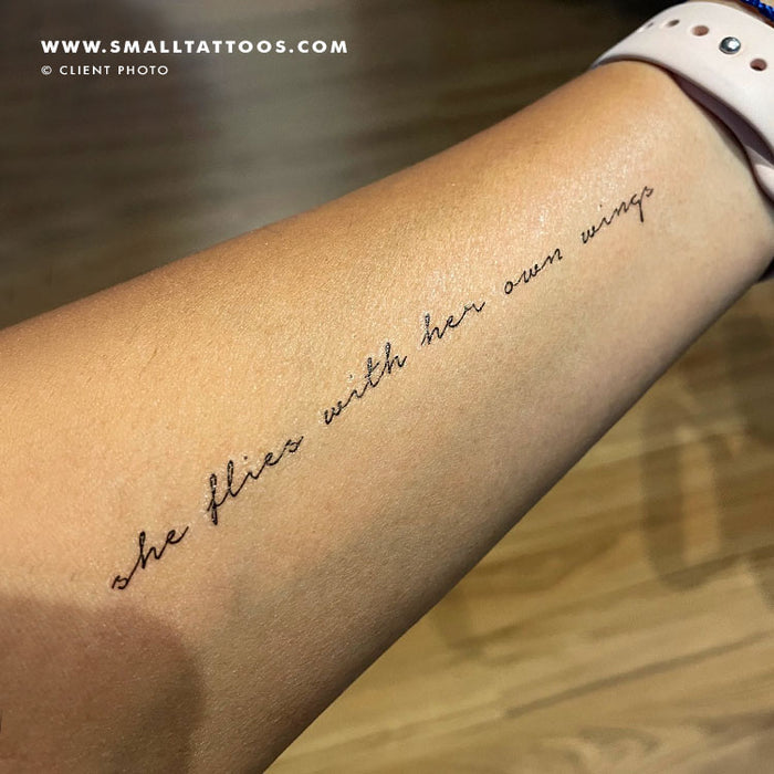 Female Owned Tattoos She Flies By Her Own Wings Semi Permanent Tattoo